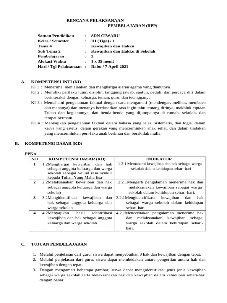 rpp-tema-4-subtema-2-kelas-3 | PDF