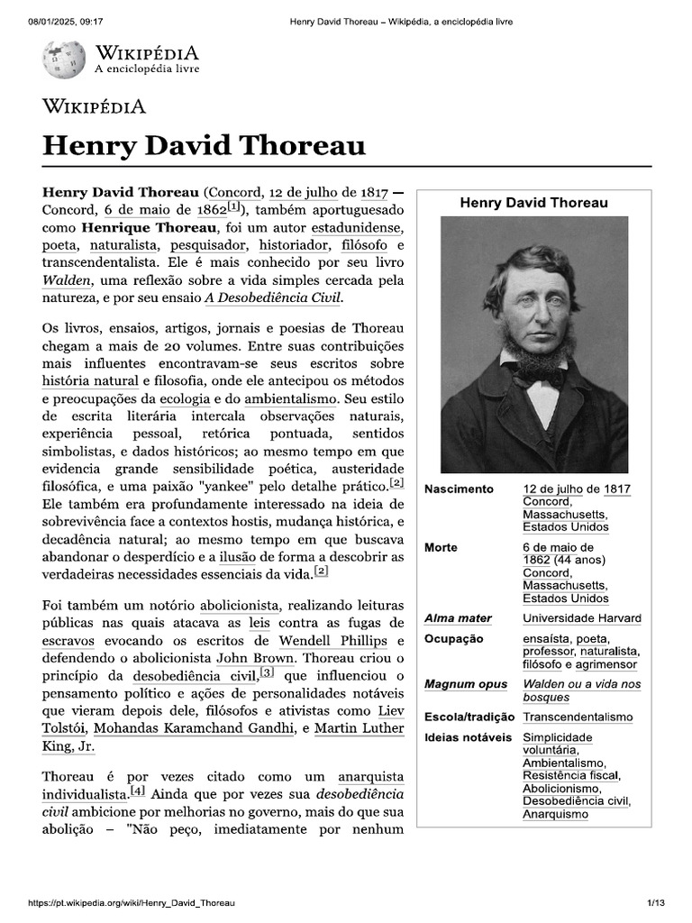 Henry David Thoreau - biografia | PDF