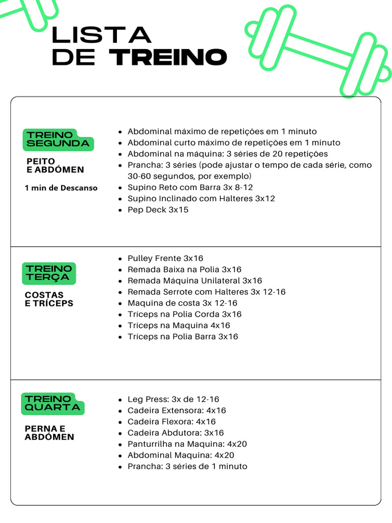 Documento A4 Ficha de Treino Musculação Academia Moderno Verde | PDF