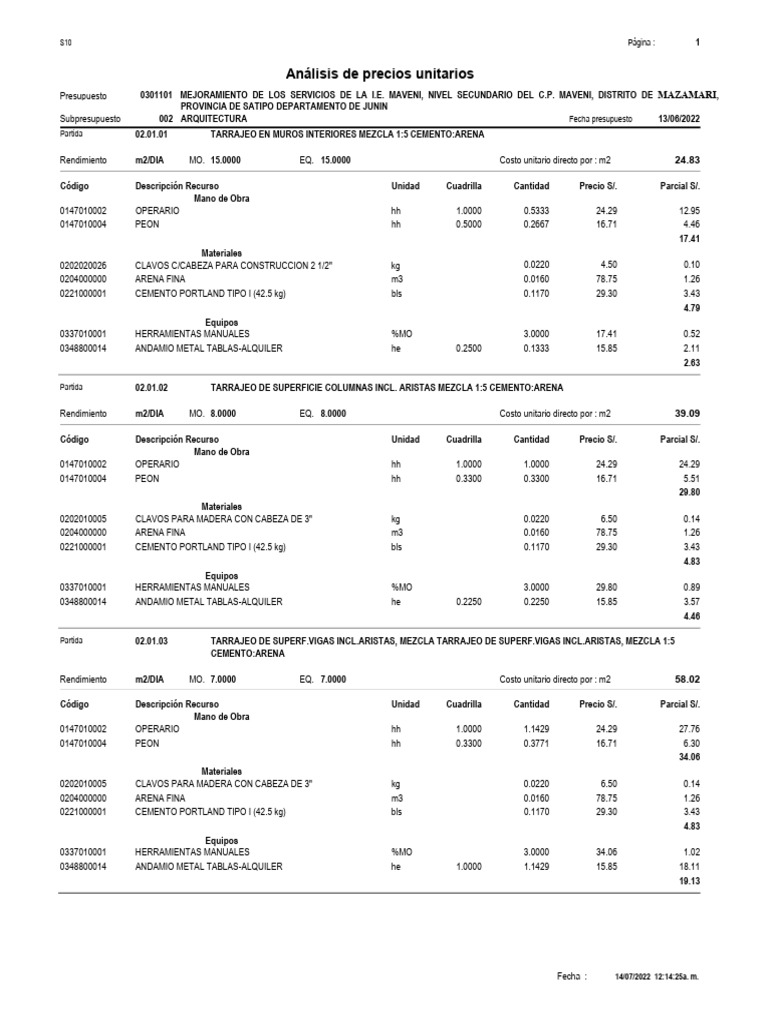 Apu. Arquitectura | PDF | Presupuesto | Materiales de construcción