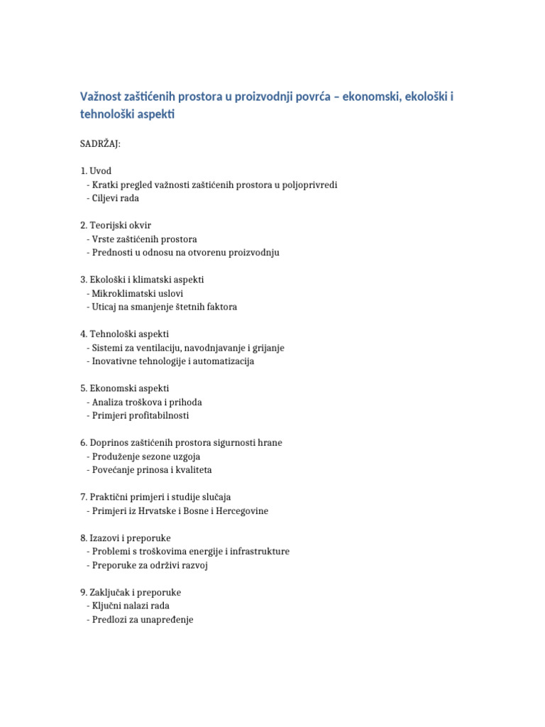 Vaznost Zasticenih Prostora u Proizvodnji Povrca | PDF