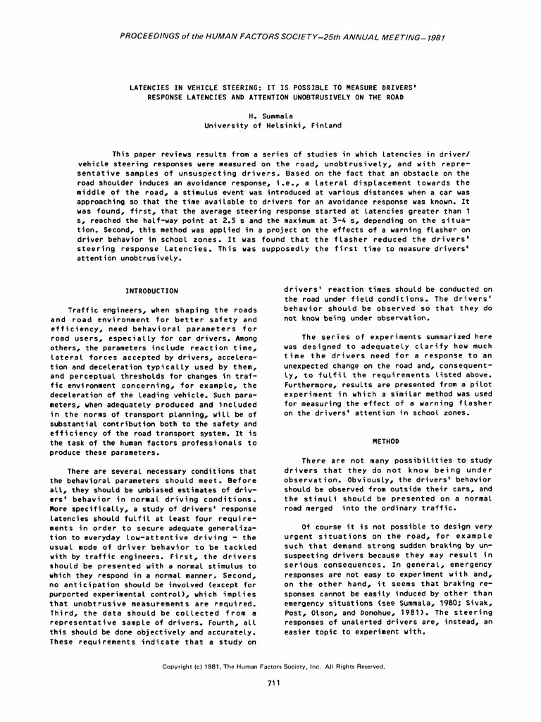 Latencies in Vehicle Steering It Is Possible To Measure Drivers ...