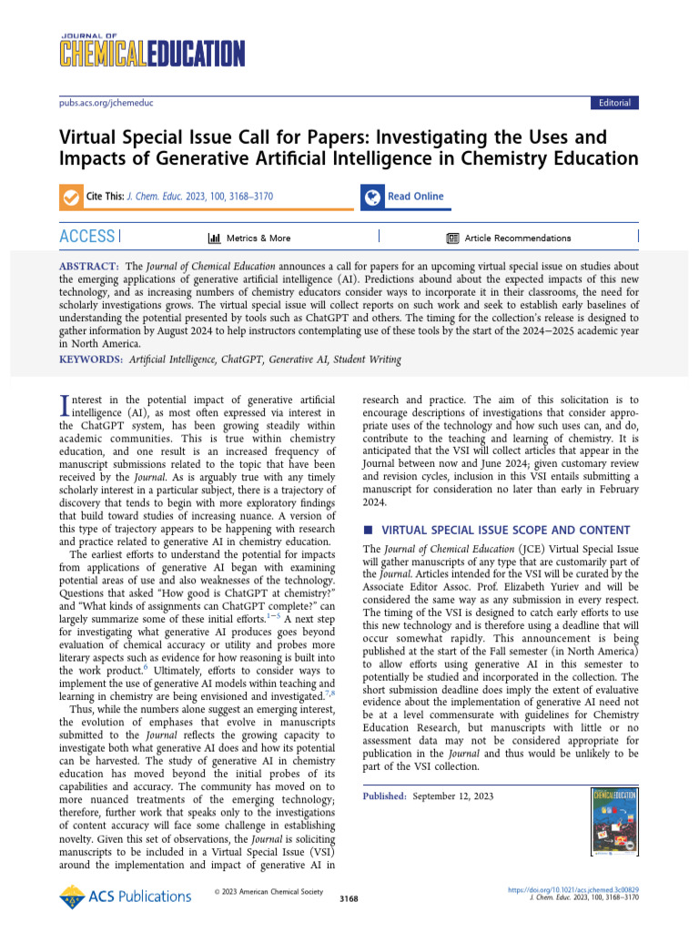 Virtual Special Issue Call For Papers: Investigating The Uses and Impacts of Generative ...