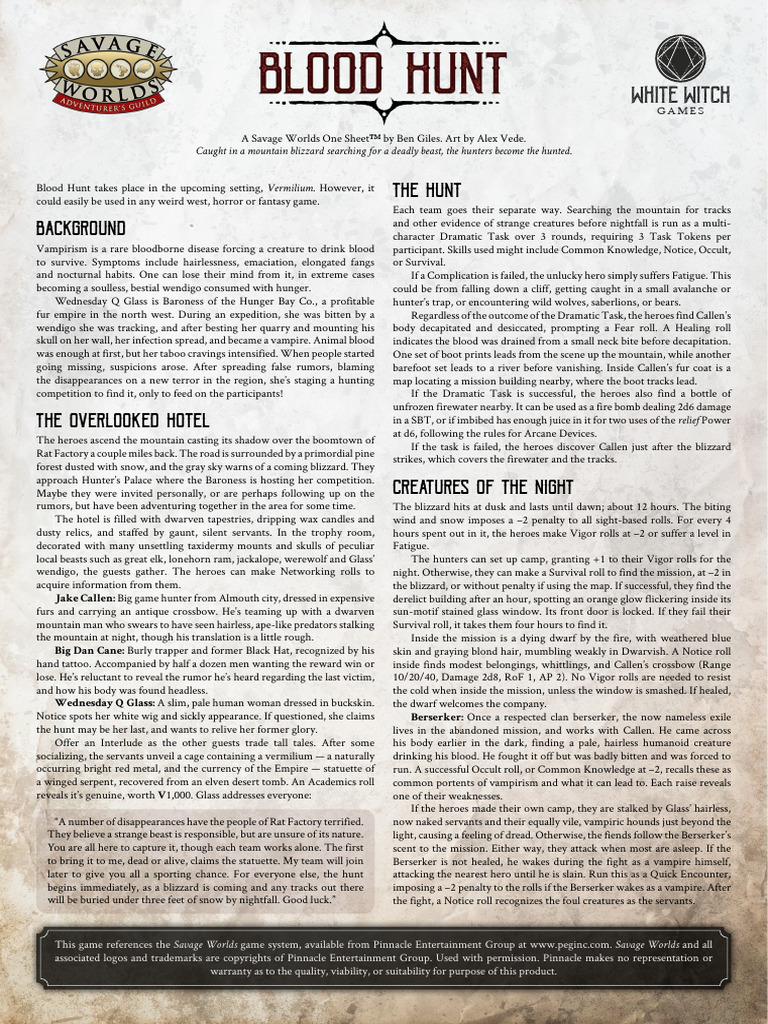 Vermilium OneSheet BloodHunt | PDF | Dwarf (Dungeons & Dragons) | Vampires