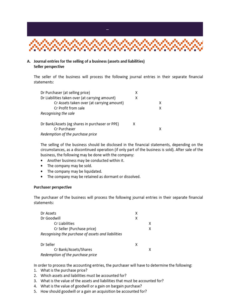 UNIT 1 Annexure A Journal Entries For Seller-Purchaser Perspective | PDF | Goodwill (Accounting ...