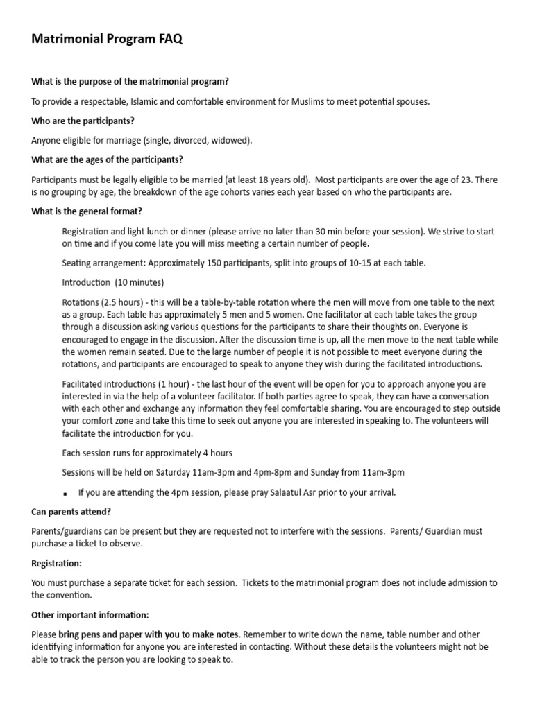 RIS2023 Matrimonial Program FAQ | PDF | Social Institutions