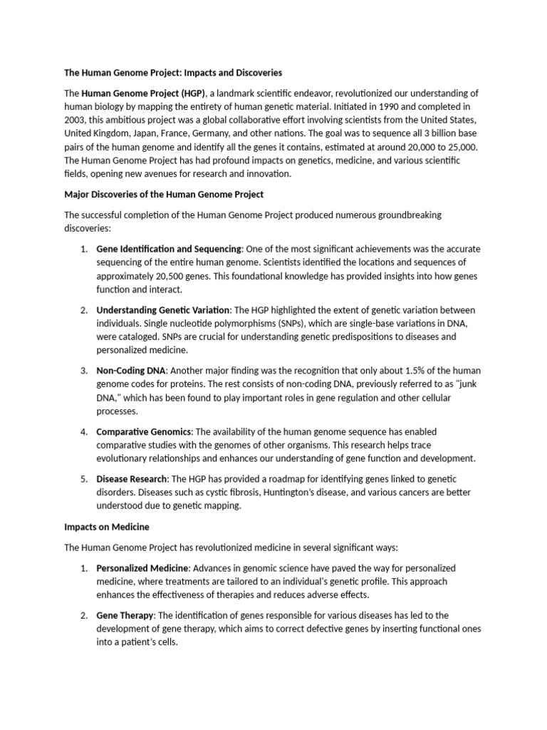 Human Genome Project: Key Impacts & Discoveries | PDF | Human Genome ...