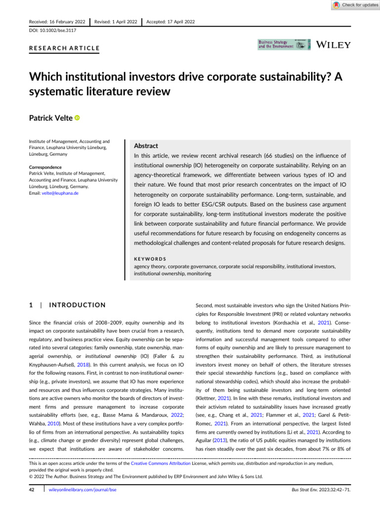 Institutional Investors & Sustainability | PDF | Corporate Social ...