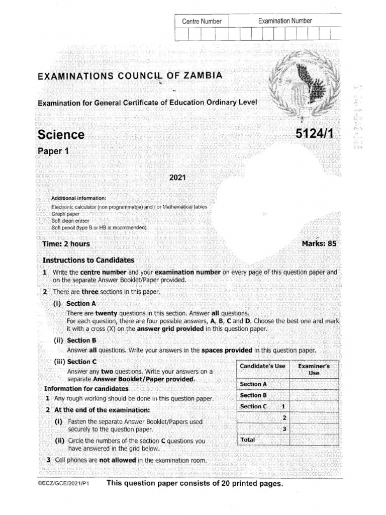 G12 Science 2021 P1 GCE | PDF