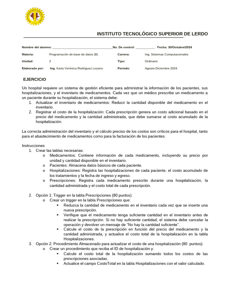 Examen Parcial 2 Grupo AV2_80 (1) | PDF | Hospital | Medicamentos con receta
