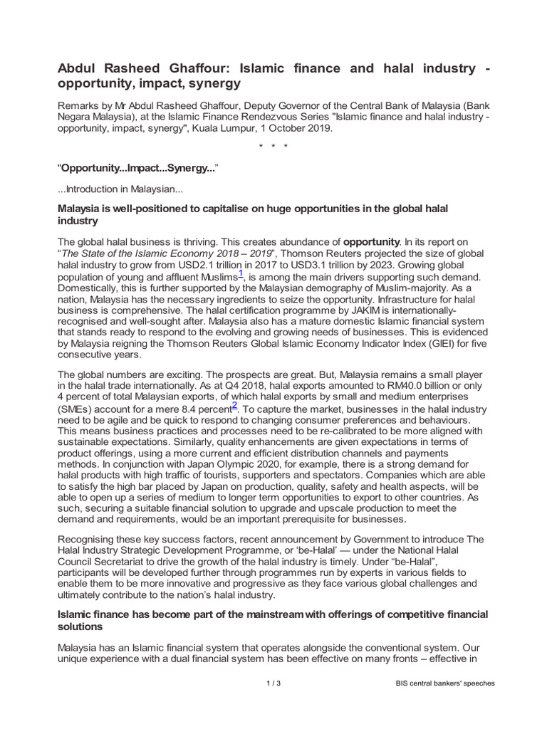 Abdul Rasheed Ghaffour: Islamic Finance and Halal Industry ...