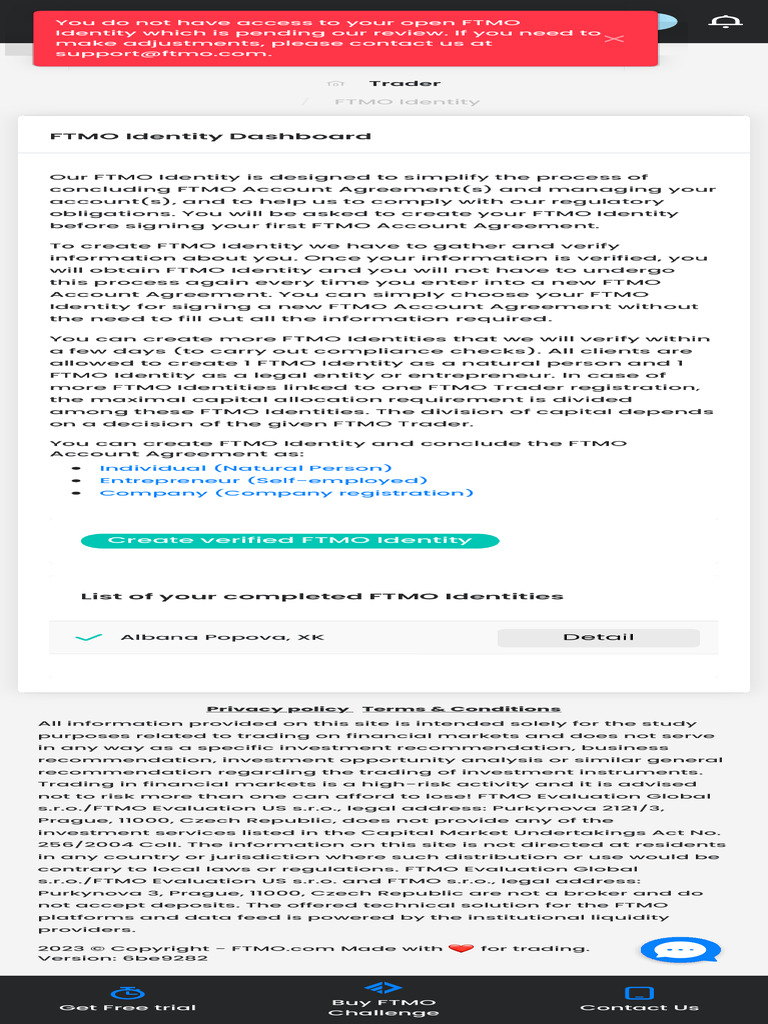 Ftmo Identity Ftmo | PDF