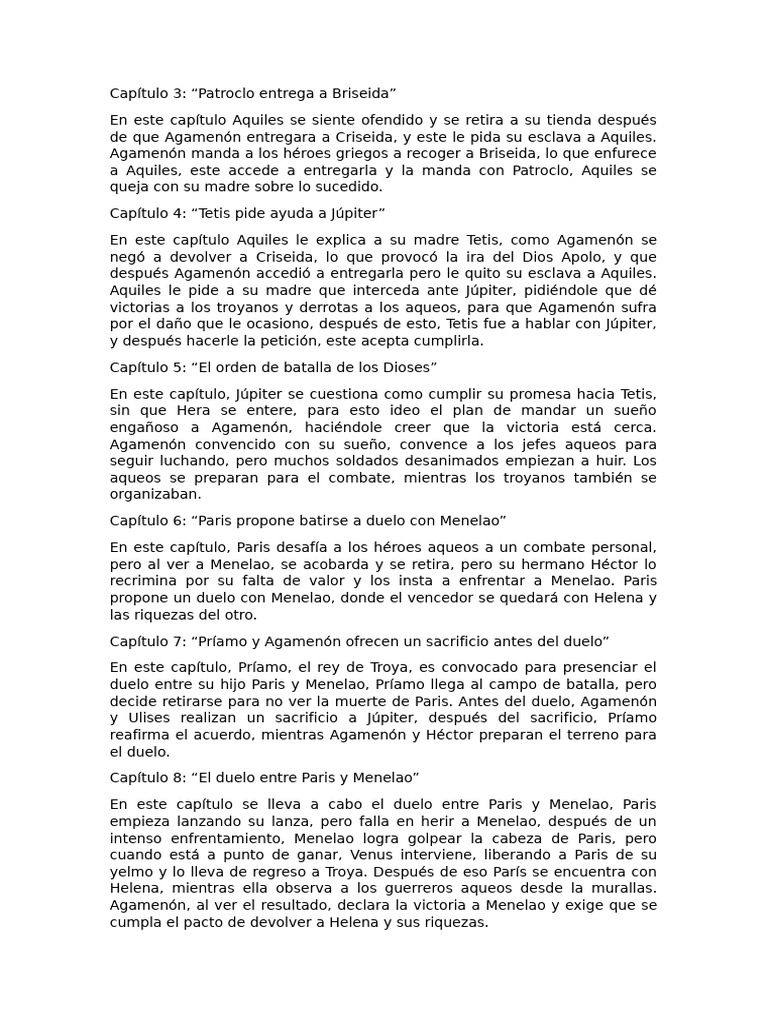 Capítulos de la Ilíada: Resumen y Análisis | PDF | Aquiles | Agamenón
