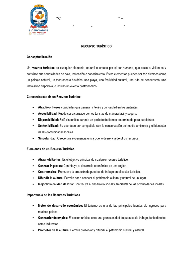 Recursos Turísticos: Tipos y Funciones | PDF | Turismo