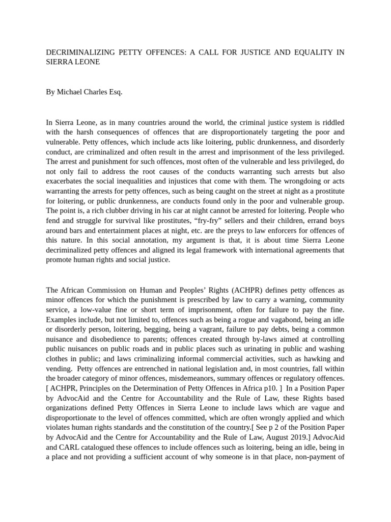 Decriminalizing Petty Offences in Sierra Leone | PDF | Crimes | Crime ...