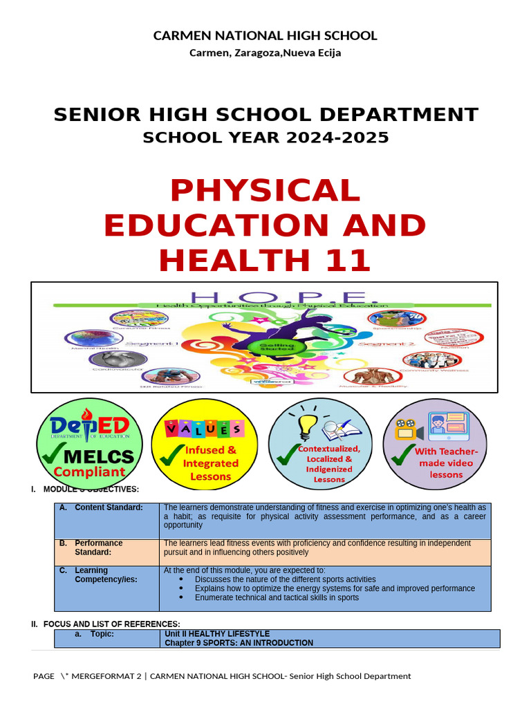 PE and H 11 Lesson 1 | PDF | Sports