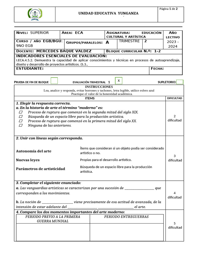 Noveno Segundo Trimestre Eca | PDF