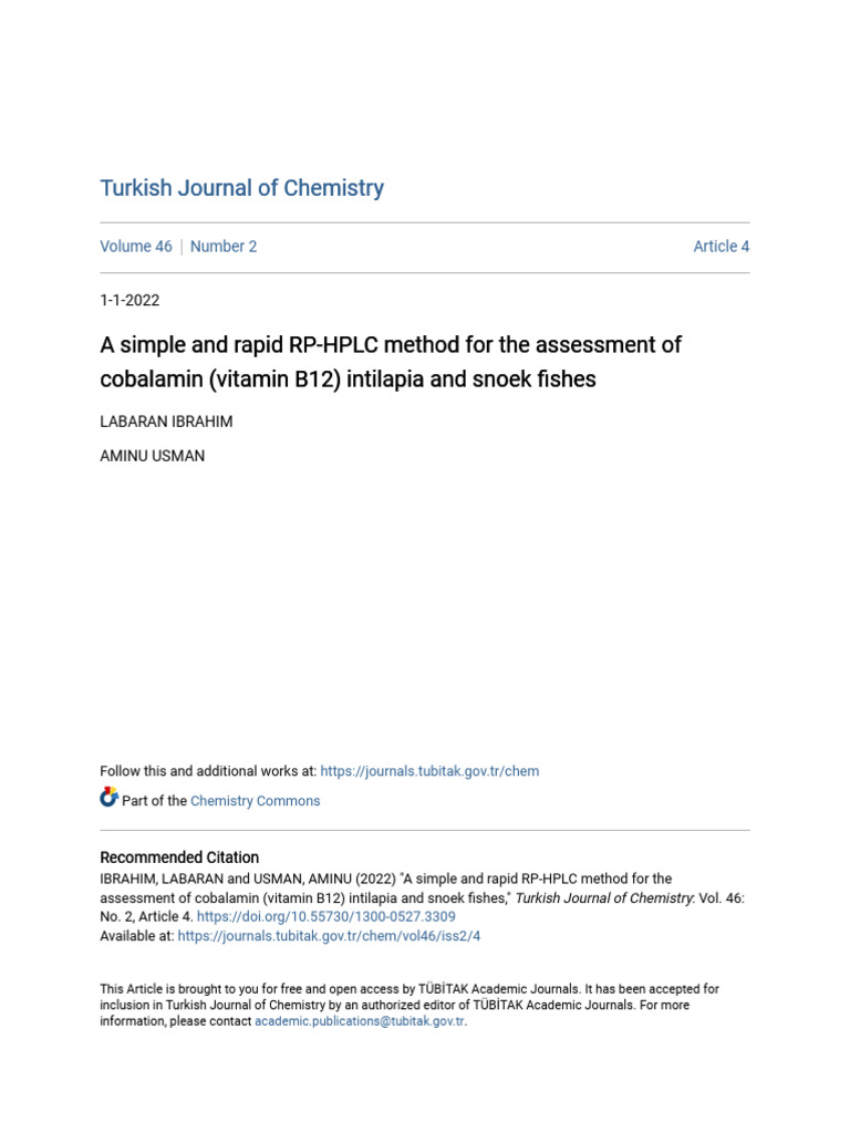 A Simple and Rapid RP-HPLC Method For The Assessment of Cobalamin | PDF ...