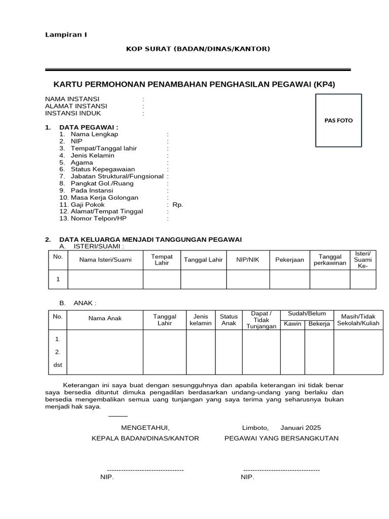 Form Lampiran KP4 2025 | PDF