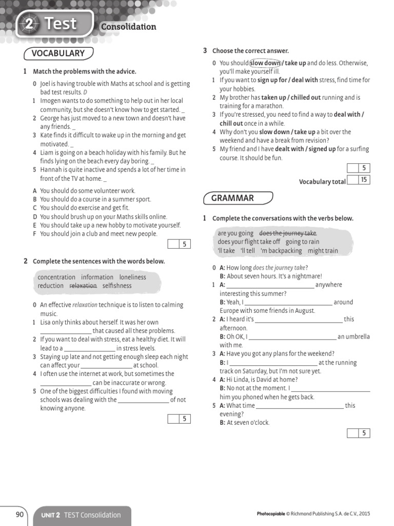 Achievers B1 Test Unit 2 Consolidation | PDF