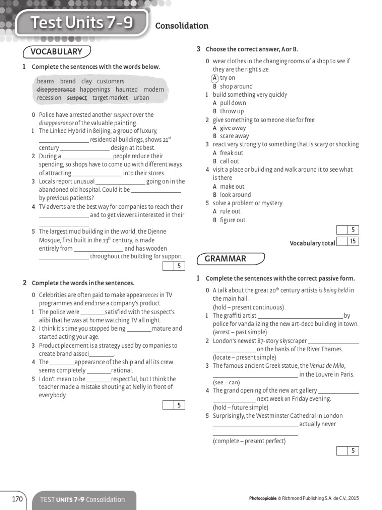 Achievers B1 Test Units 7-9 Consolidation | PDF