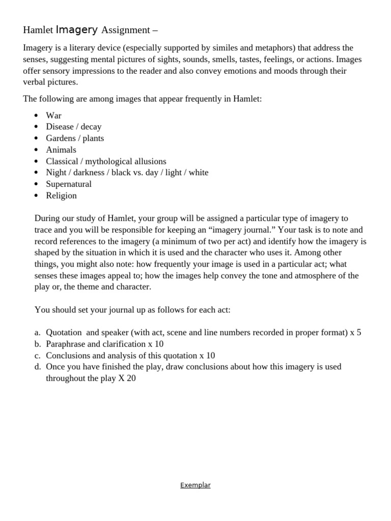 HamletImageryAssignment 1 | PDF | Hamlet