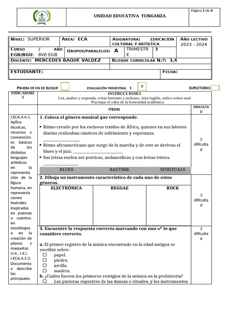 Octavo Tercer Trimestre Eca-Lengua | PDF | Instrumentos musicales