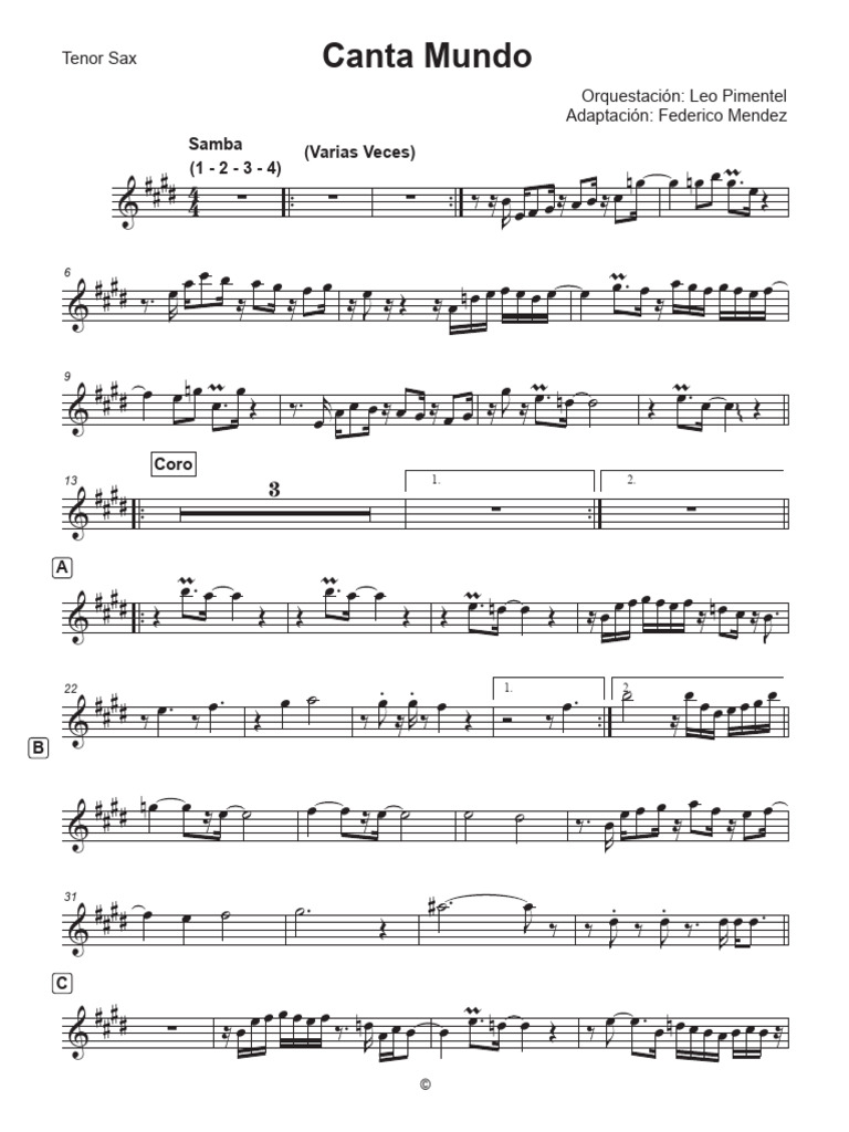 Canta Mundo - Combo 2024 - Tenor Sax | PDF | Saxophone