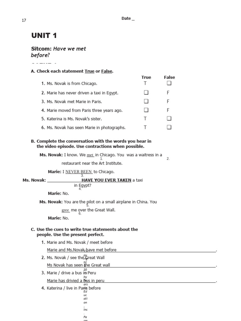 UNIT 01 TV Activity Worksheets | PDF