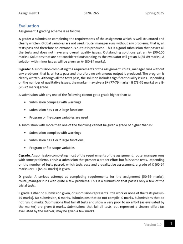 seng265-spring2025-a1-evaluation | PDF | Computer Programming | Computer Science