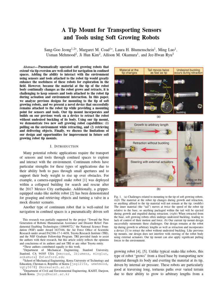 A Tip Mount For Carrying Payloads Using Soft Growing Robots | PDF | Force | Electric Motor
