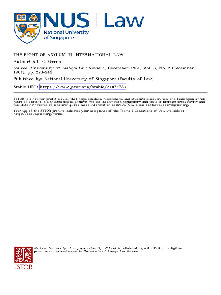 The Right of Asylum in International Law | PDF | Extradition | Right Of ...