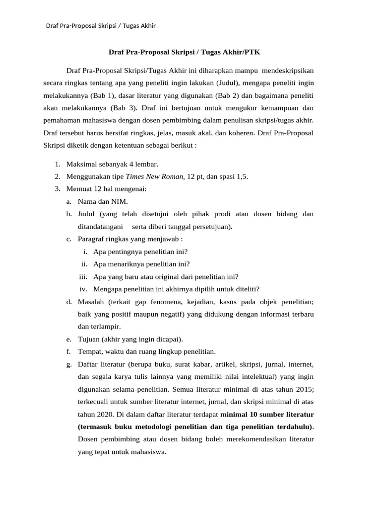 Draf Pra-Proposal Penelitian | PDF