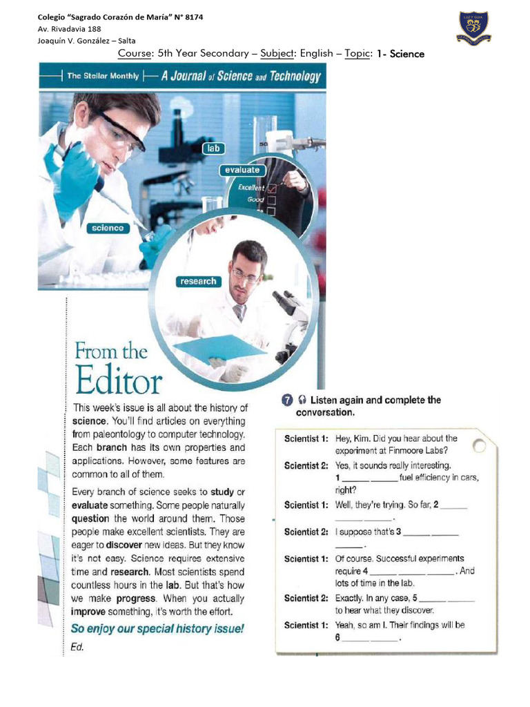 5th Year Secondary -Topic 1 & 2 | PDF