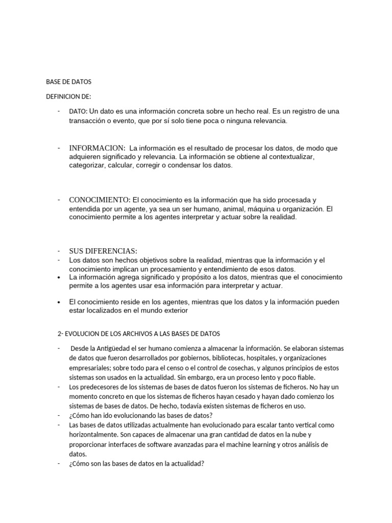 Definición y Evolución de Bases de Datos | PDF | Bases de datos | SQL