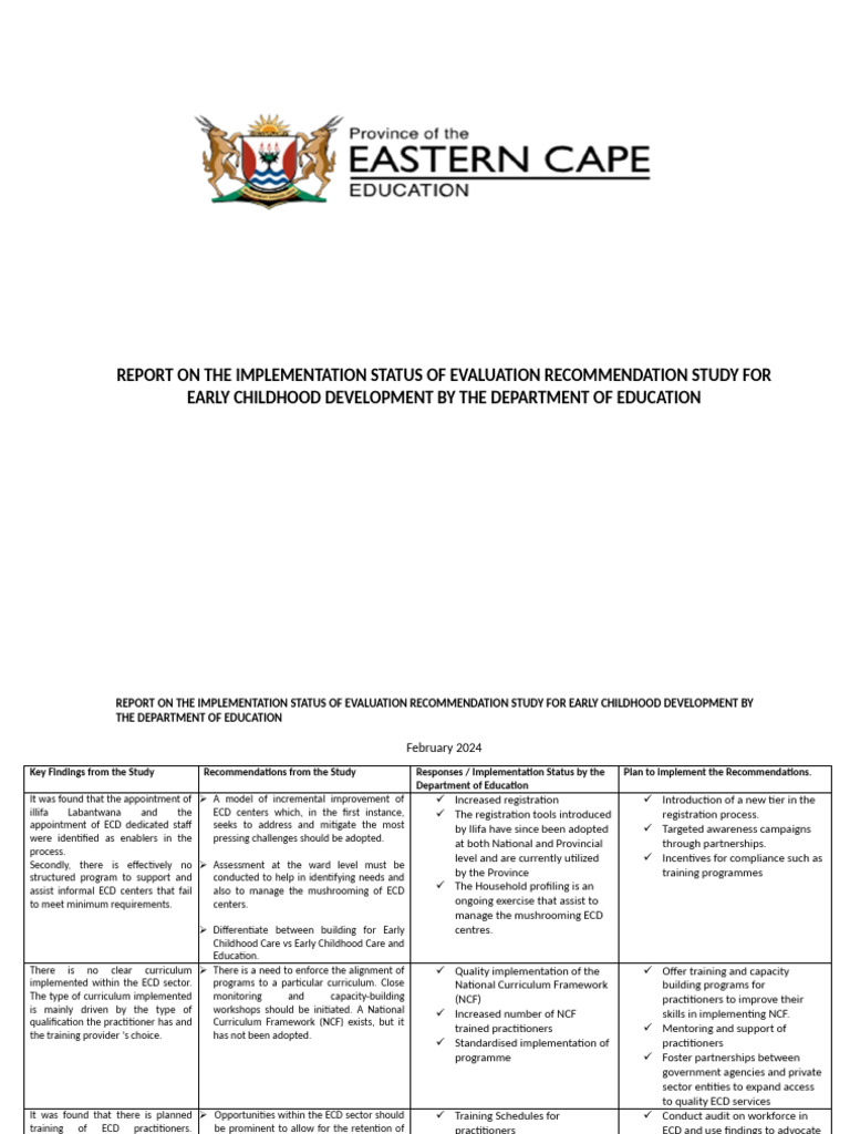 ECD Implementation Status Report 2024 | PDF | Information | Evaluation
