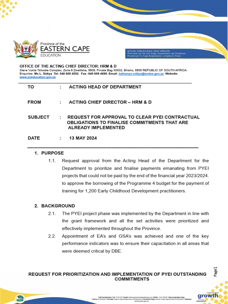 PYEI Commitment Payment Request | PDF | Budget