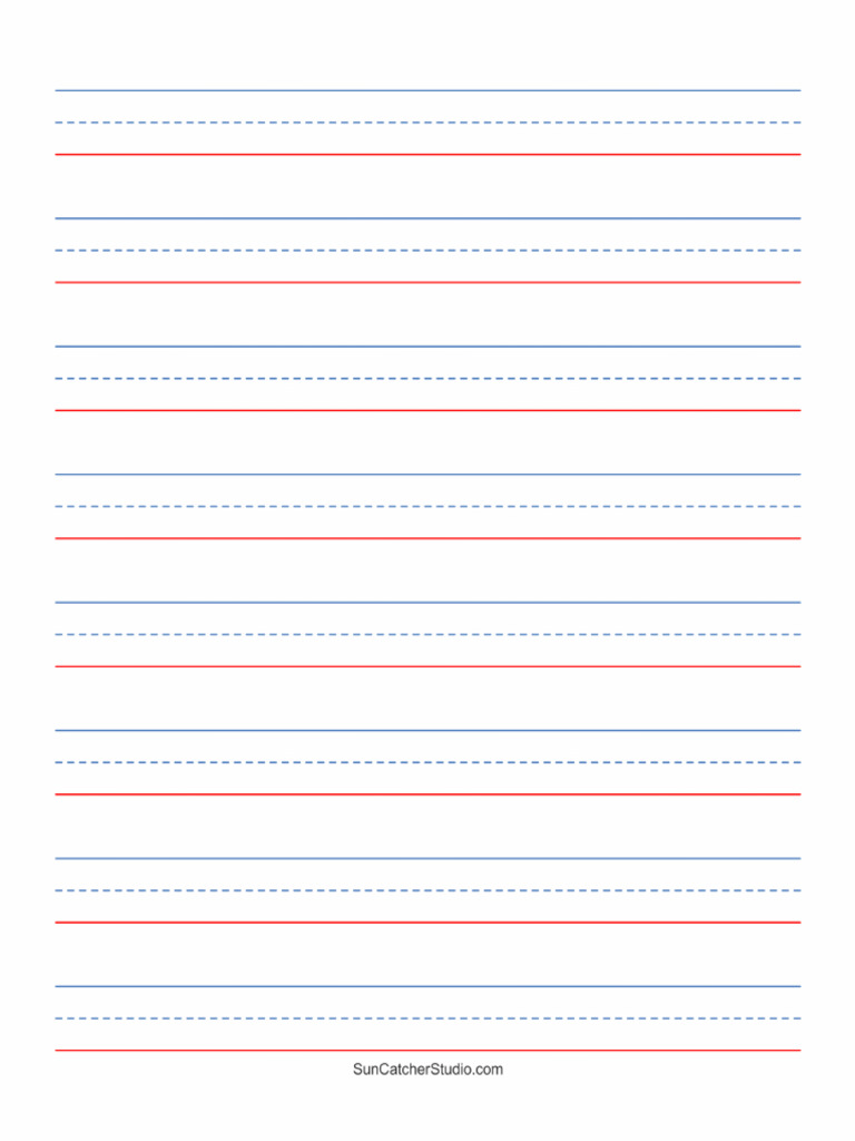 Printable Handwriting Lined Paper Portrait 8 Ff0000 4477bb | PDF