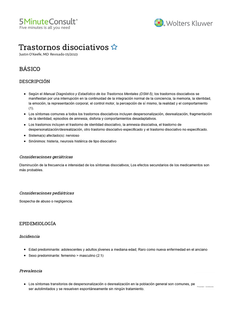 Trastornos Disociativos - Enfermedades y Afecciones - 5MinuteConsultar ...