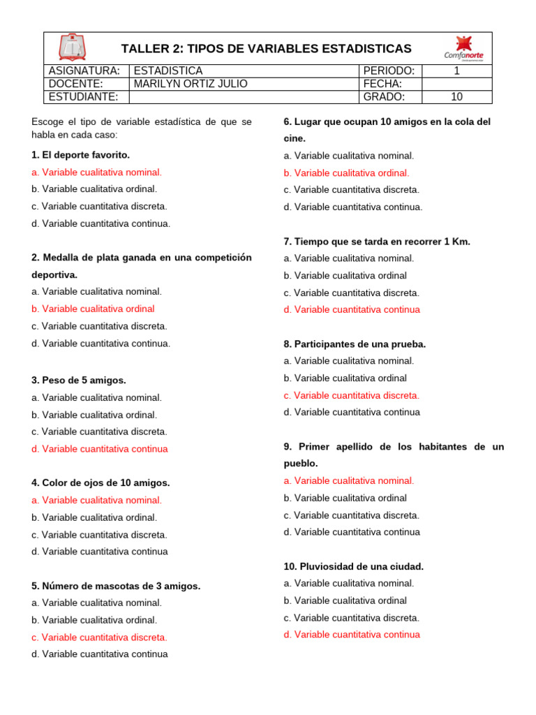 TALLER 2 TIPOS DE VARIABLES | PDF
