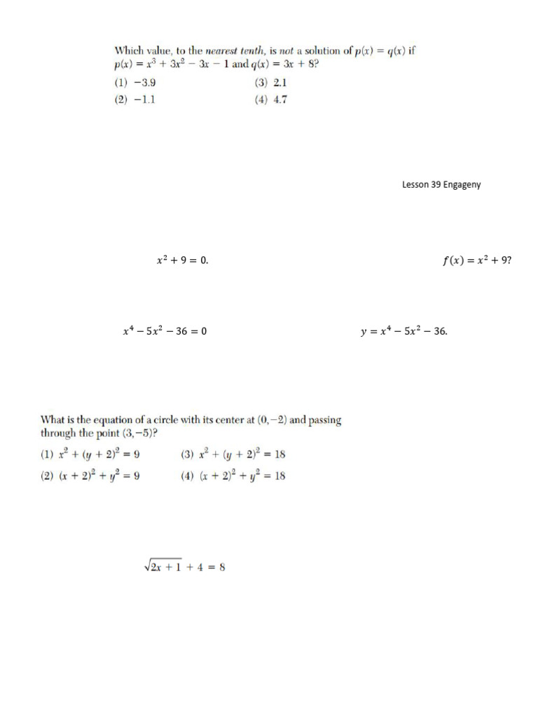 Algebra 2 Polynomial & Equation Solutions | PDF