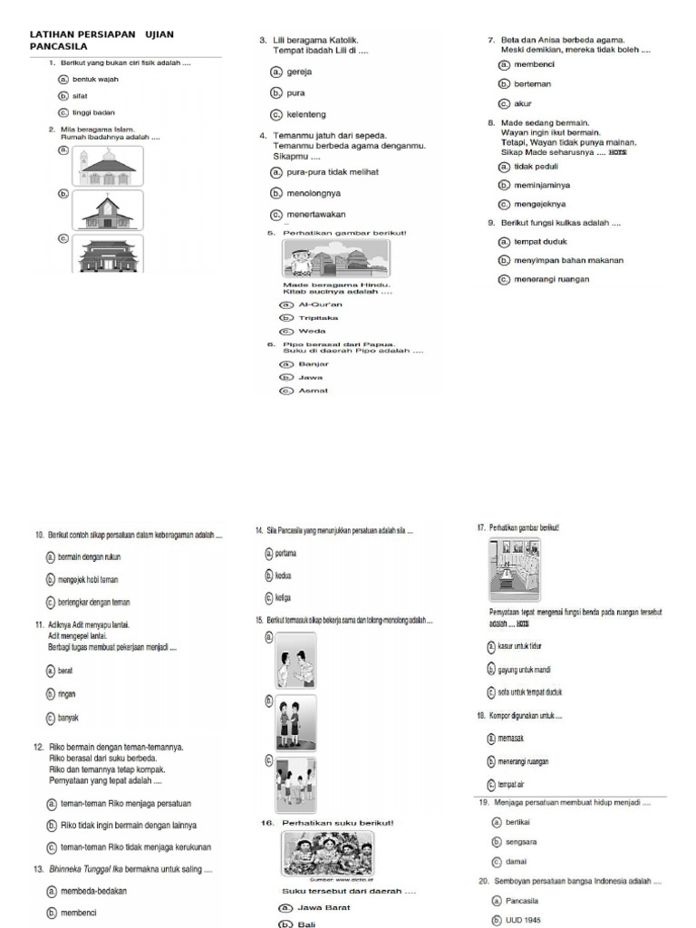 soal PANCASILA kelas 2 - Copy | PDF