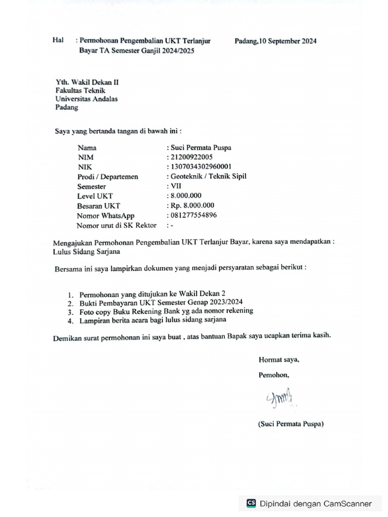 Suci Permata Puspa -2120922005-Refund Ukt- Pengembalian UKT | PDF