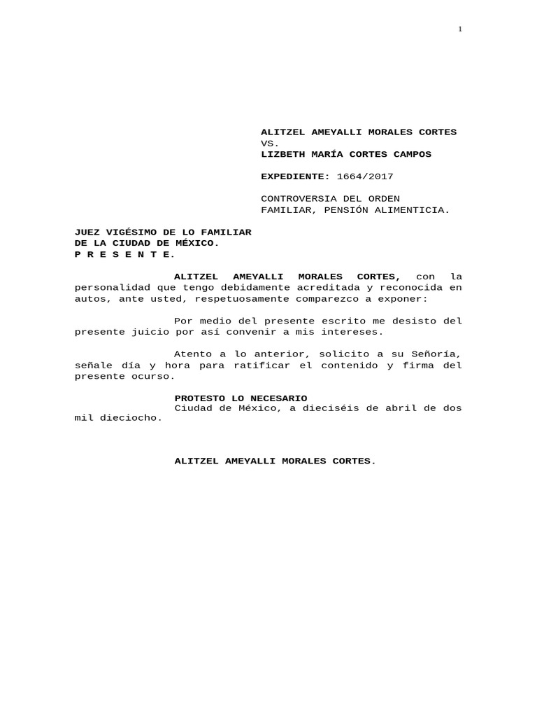 Desistimiento Alitzel Morales y Solicitud Señale Dia y Hora para ...