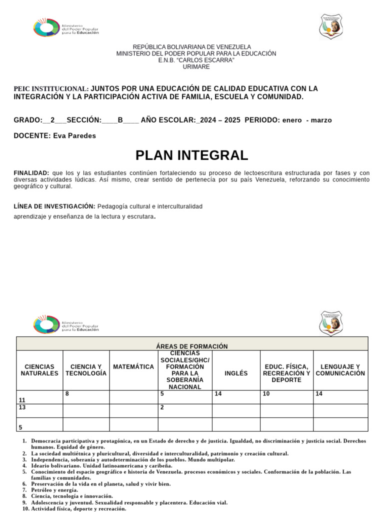 Plan Integral 2B 2025 2do Momento | PDF | Venezuela