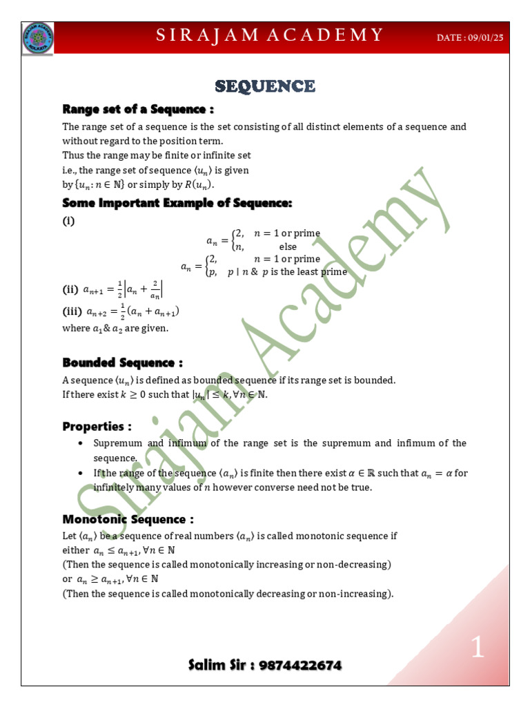 SEQUENCE Theory . MCQ. MSQ. NAT. True.False Final pdf | PDF | Sequence | Limit (Mathematics)
