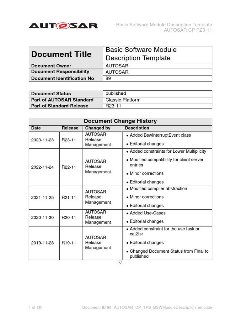 AUTOSAR CP TPS BSWModuleDescriptionTemplate | PDF | Specification (Technical Standard ...