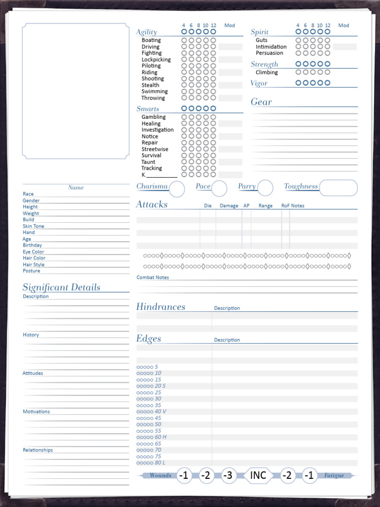 Savage Worlds - Temporal Probability Agency - Character Sheet | PDF
