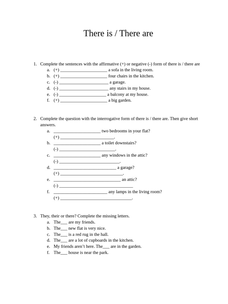 Exercises on "There Is/There Are" | PDF