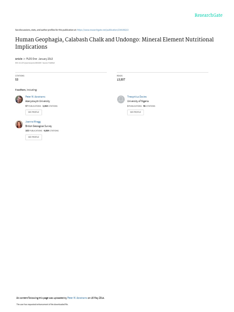 Human Geophagia Calabash Chalk and Undongo Mineral | PDF | Soil | Iron